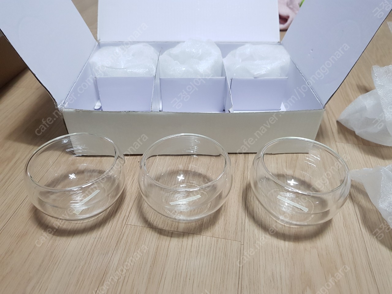 이중 꽃차 찻잔 이중 내열유리잔 1세트6개 새제품 인테리어소품 중고나라